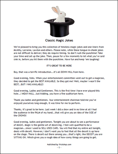 100 Classic Magic Jokes | Comedy Magic Lines | Trickshop.com
